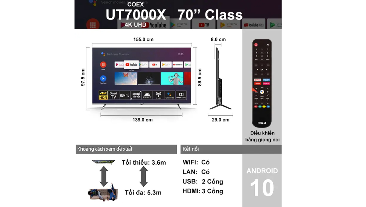 Smart Tivi Coex 4K 70 inch 70UT7000X Android 10 - META.vn