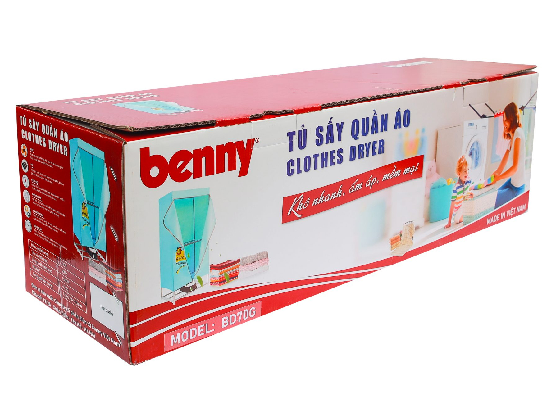 Máy sấy quần áo Benny BD-70G (1.500W) - META.vn