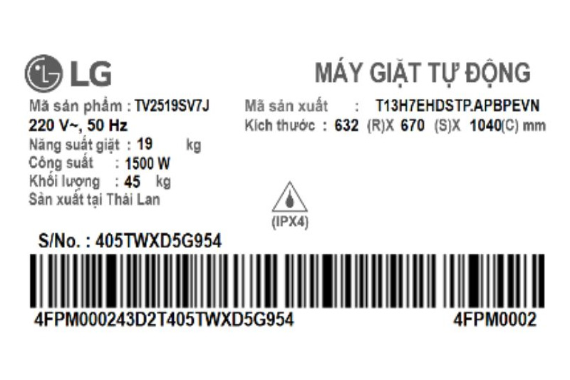 Máy giặt LG AI DD Inverter TV2519SV7J 19kg - META.vn