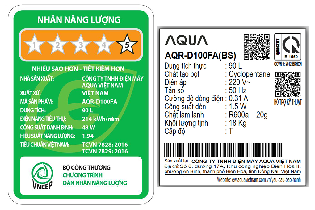 Tủ lạnh Aqua 90 lít AQR-D100FA(BS) - META.vn