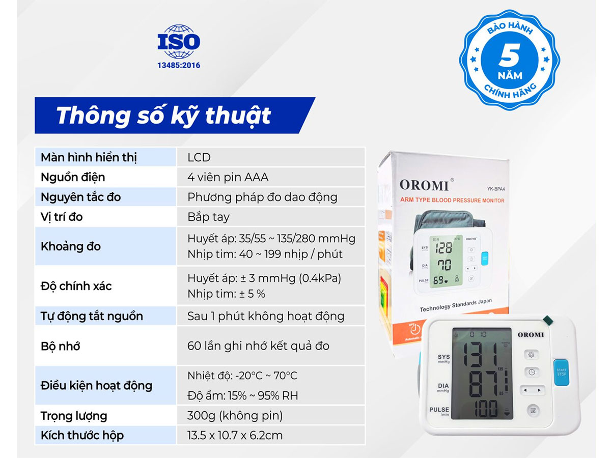 Máy đo huyết áp điện tử bắp tay Oromi YK-BPA4 - META.vn