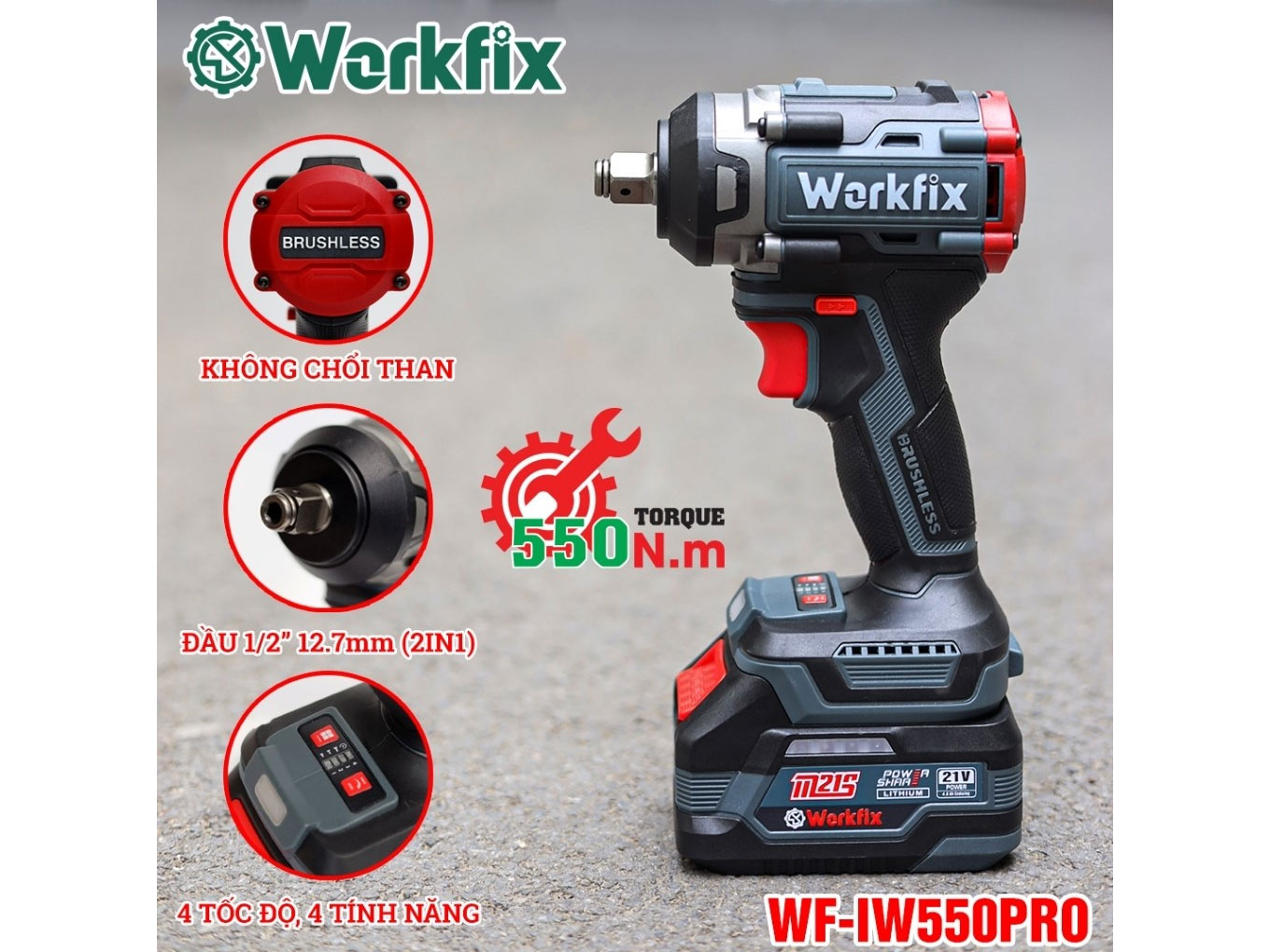 Máy siết bu lông Workfix WF-IW550 PRO - META.vn