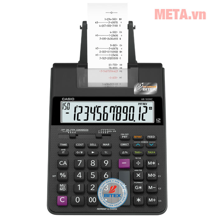 Máy tính in bill Casio HR-100RC-BK - META.vn