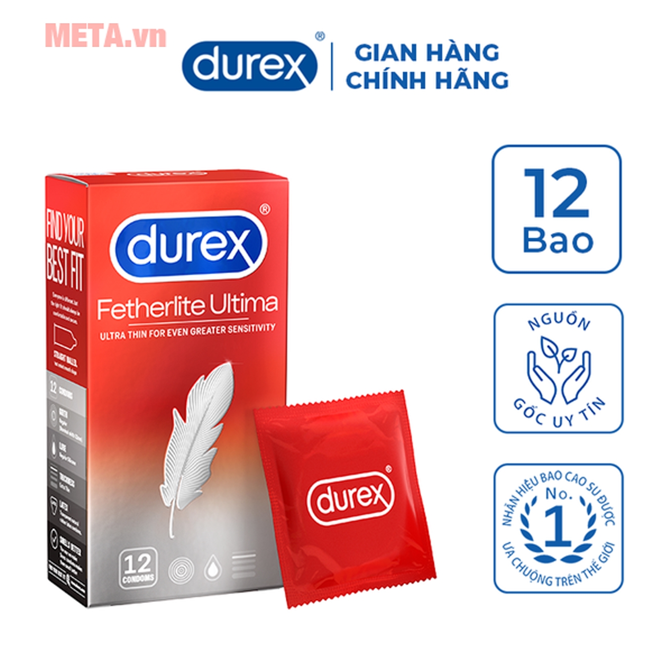 Bao cao su siêu mỏng Durex Fetherlite Ultima (hộp 12 chiếc) - META.vn