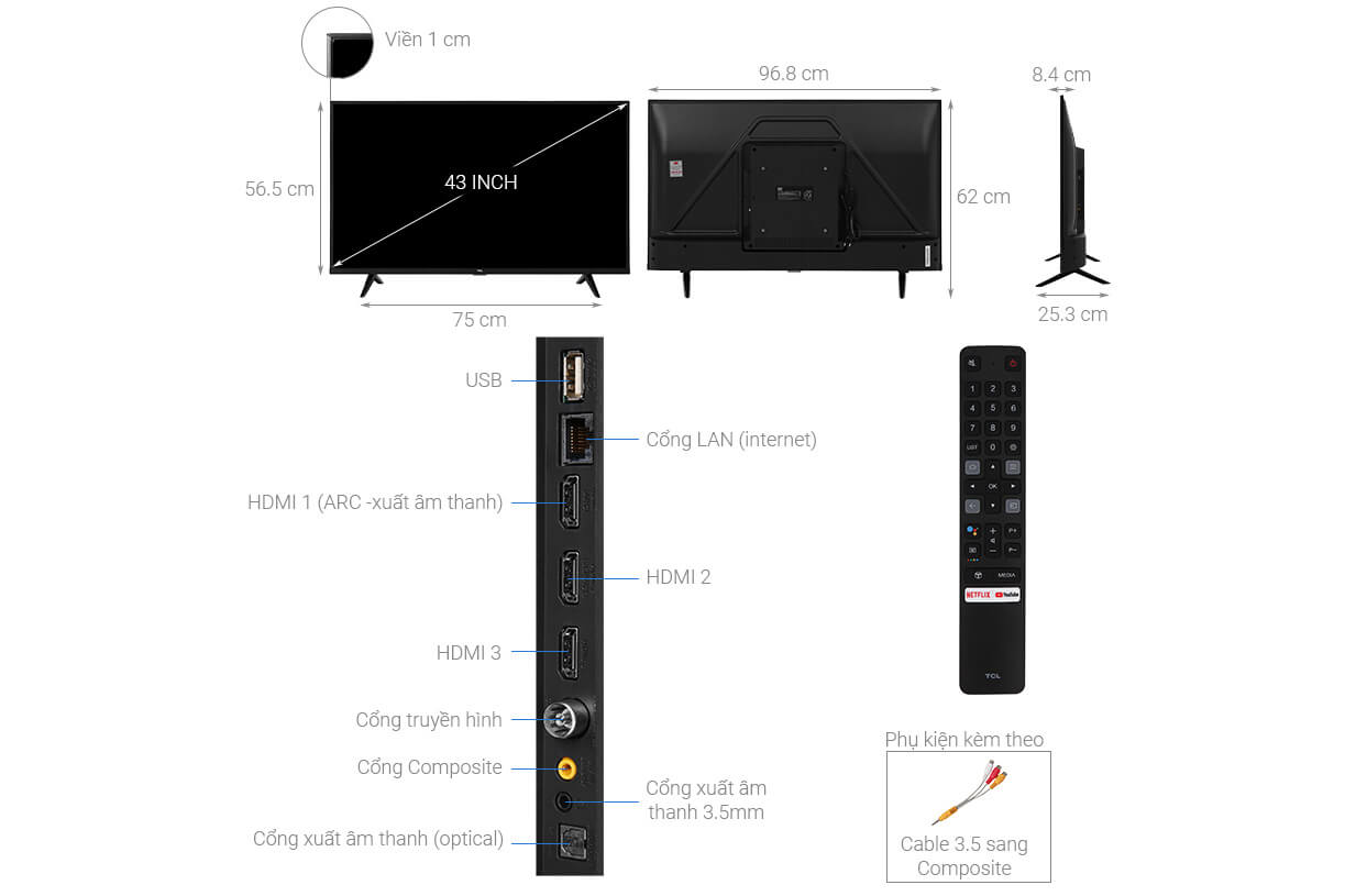 Android Tivi TCL 4K 43 inch 43P615 - META.vn