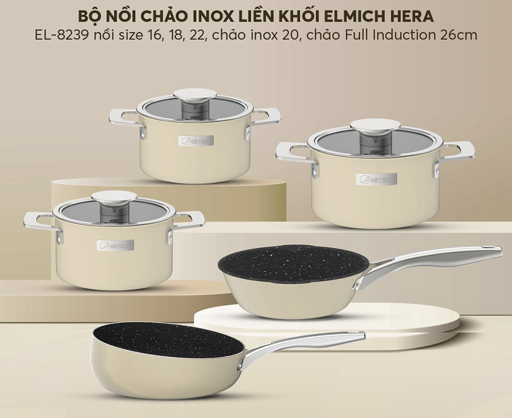 Bộ nồi Inox liền khối Elmich Hera EL-8239 - META.vn