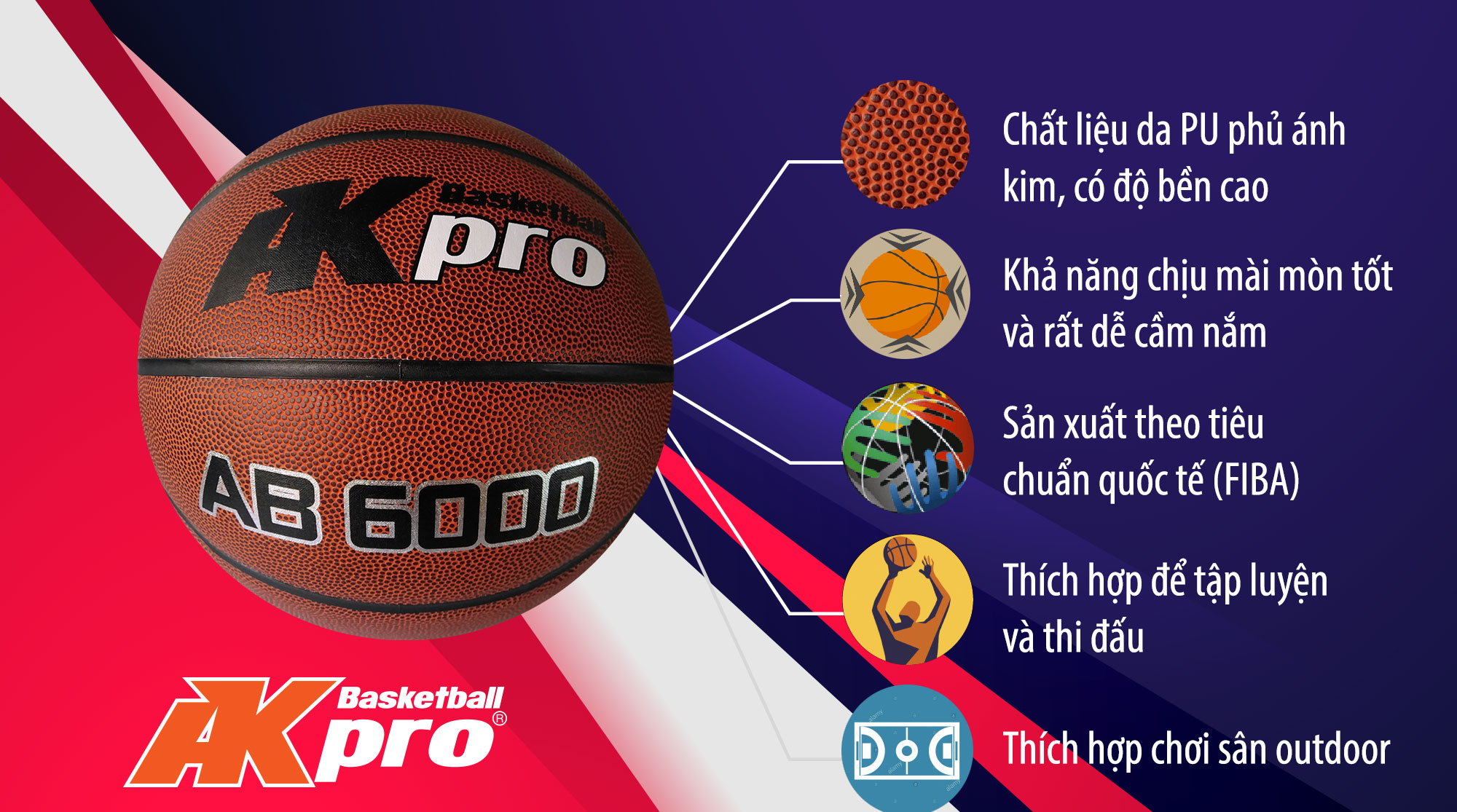 Bóng rổ AKpro AB6000 (size 7) - META.vn