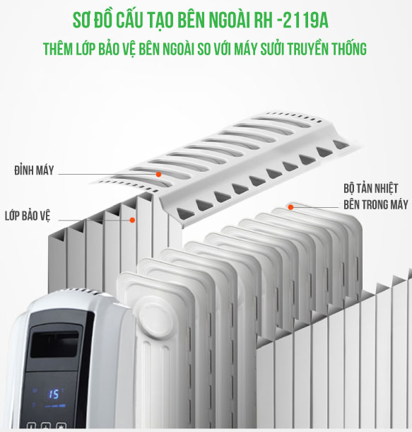Máy sưởi dầu điện tử 10 thanh Roler RH-2119A (Có điều khiển từ xa ...