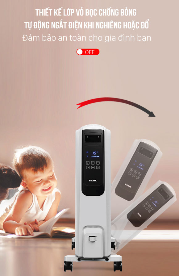 Máy sưởi dầu điện tử 10 thanh Roler RH-2119A (Có điều khiển từ xa ...
