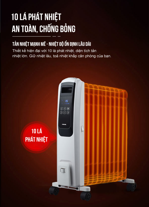 Máy sưởi dầu điện tử 10 thanh Roler RH-2119A (Có điều khiển từ xa ...