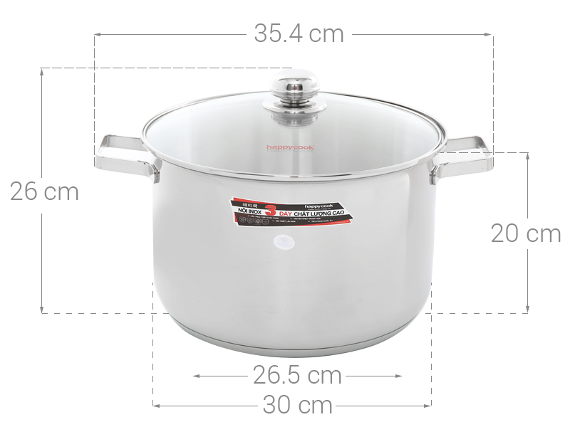 Nồi inox 3 đáy nắp kiếng 30cm Happy Cook NC-30G - META.vn