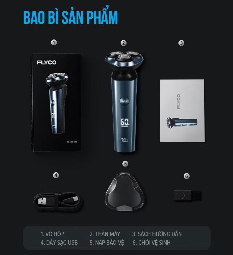Máy cạo râu Flyco 3 lưỡi kép chống thấm nước FS165VN - META.vn