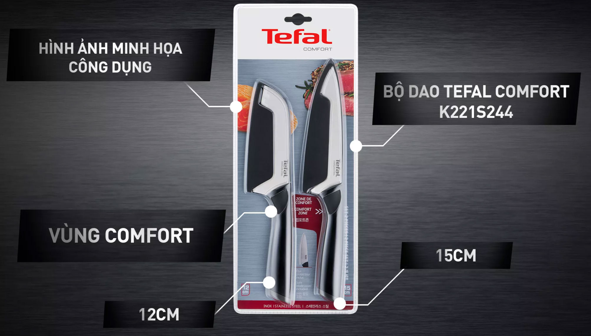 Bộ dao Tefal Comfort K221S244 15cm và 12cm - META.vn