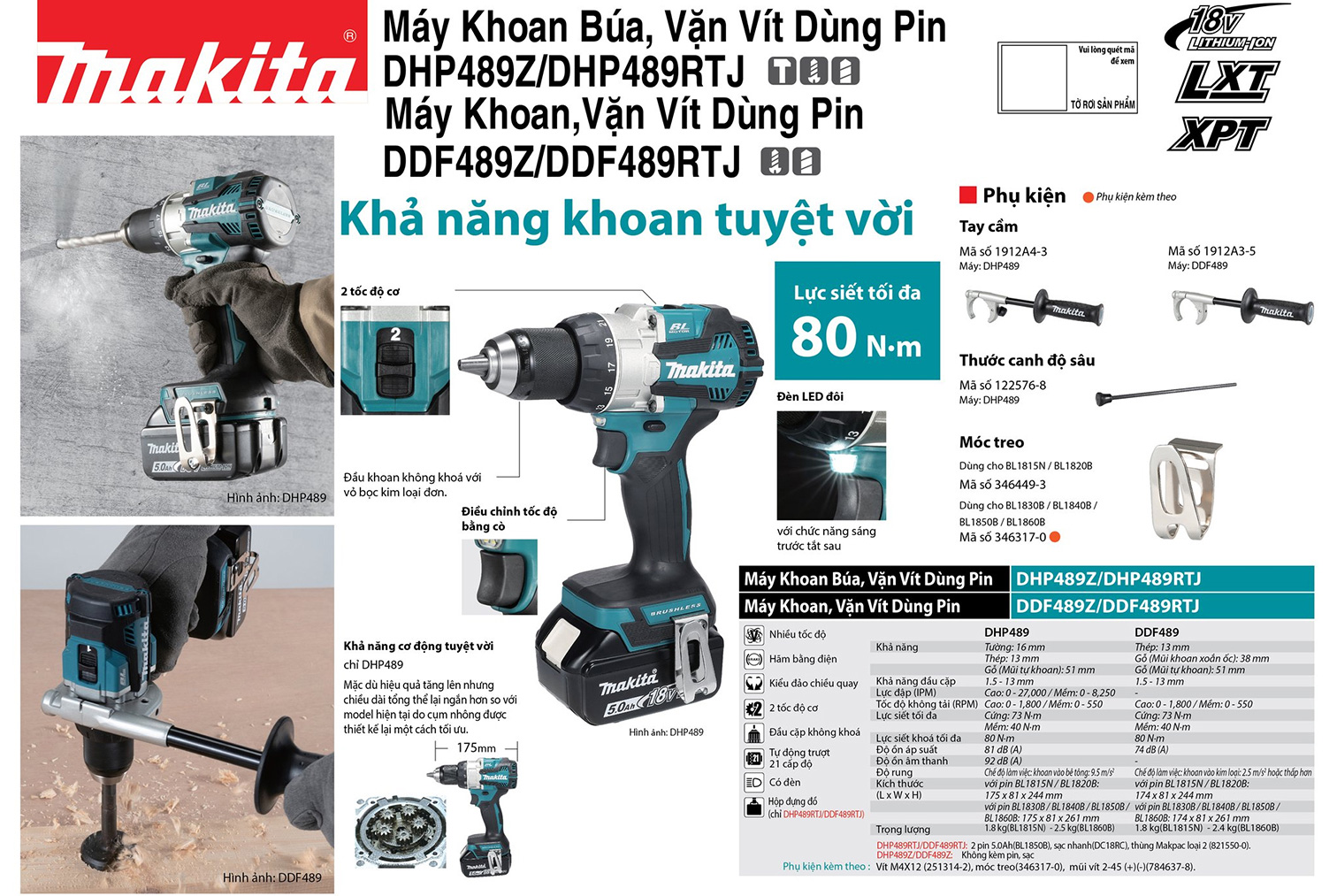 Máy khoan dùng pin 18V Makita DDF489RTJ - META.vn