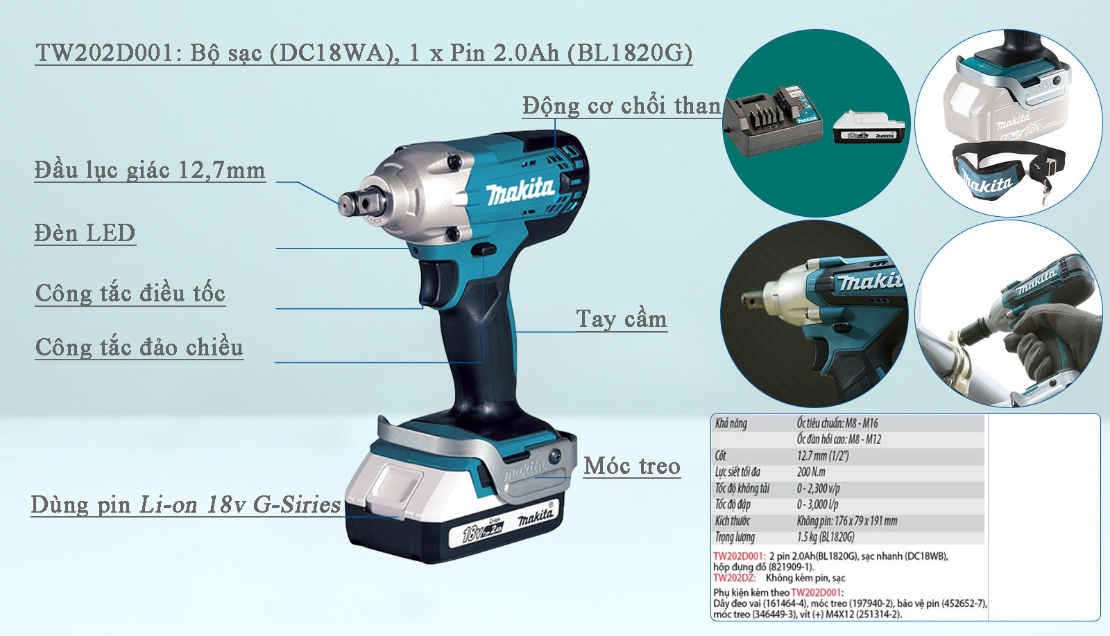 Máy vặn bu lông dùng pin Makita TW202D001 18V - META.vn
