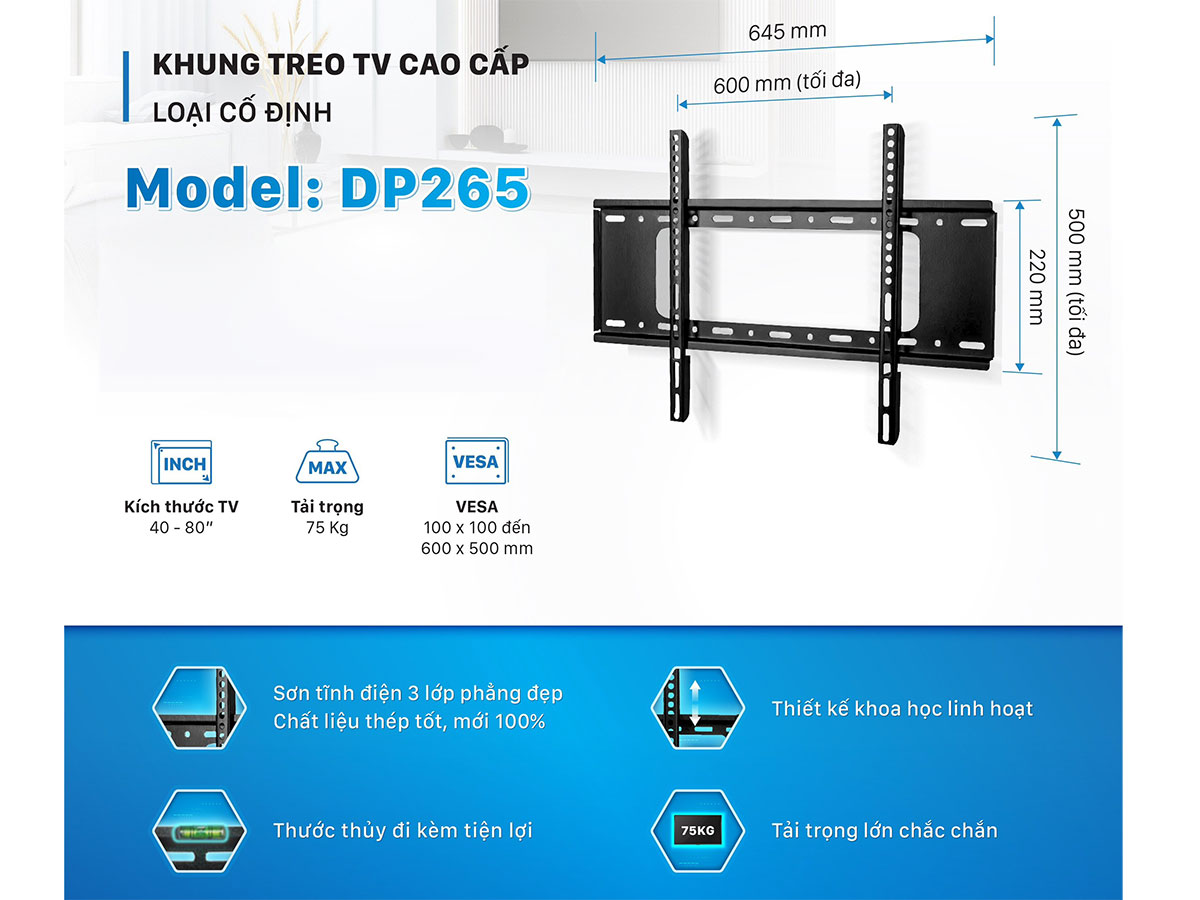 Khung treo tivi cao cấp loại cố định Đại Việt DP265 - META.vn