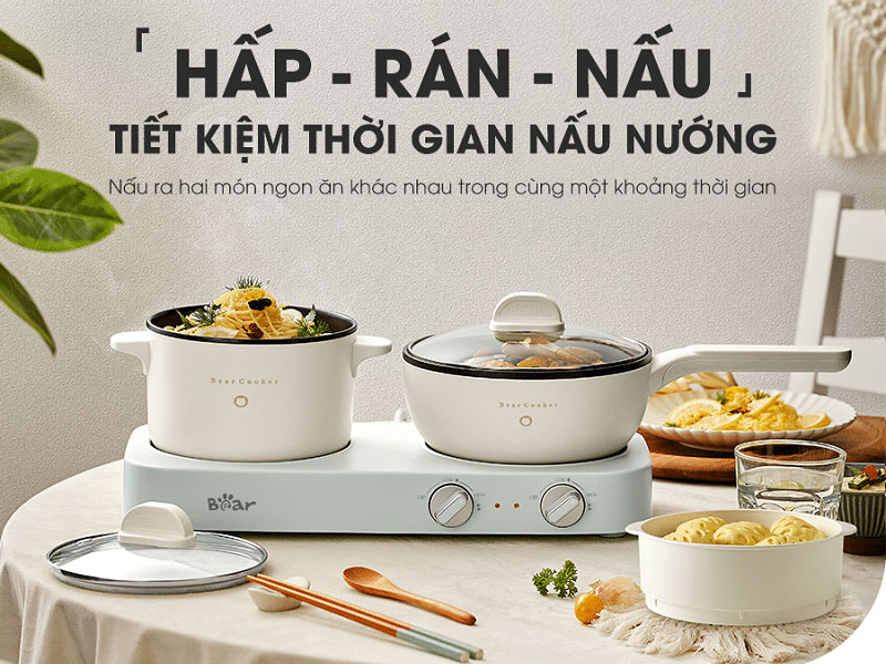 Bếp điện đôi đa năng kèm nồi chảo Bear SB-BD02N - META.vn