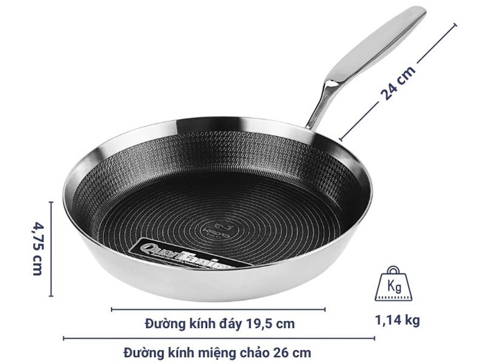 Chảo inox chống dính hoa văn nổi Tri-Ply Kaiyo 26cm - META.vn