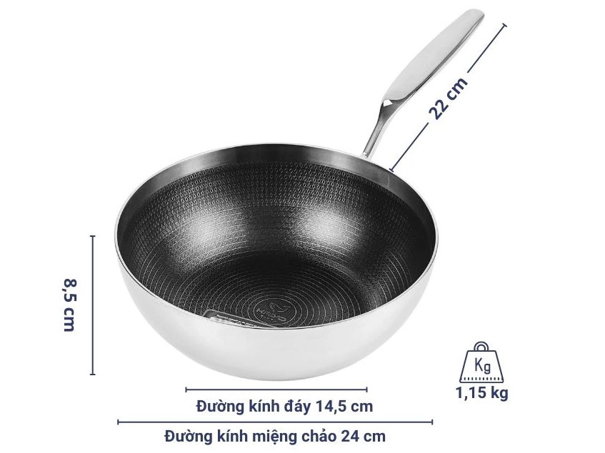 Chảo inox chống dính hoa văn nổi đáy liền sâu lòng Kaiyo size 24cm ...