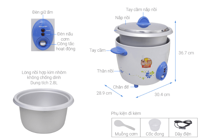 Nồi cơm điện nắp rời Sharp KSH-228V (KSH-D28V) - 2.8 lít - META.vn