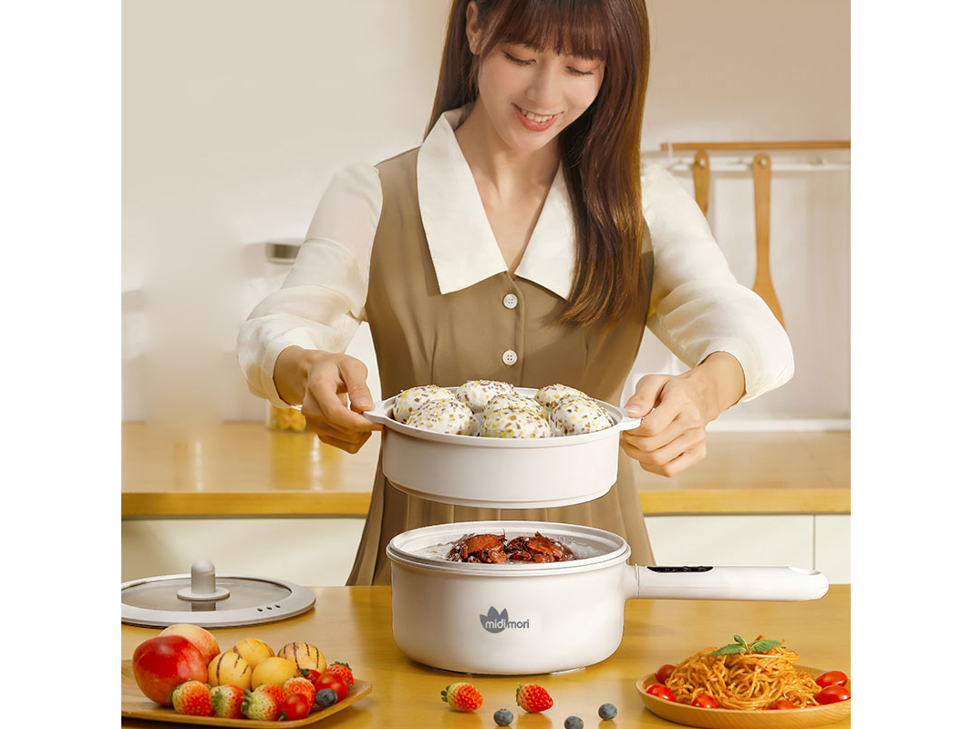 Nồi lẩu điện đa năng Midimori MDMR-569 (750W) kèm xửng hấp - META.vn