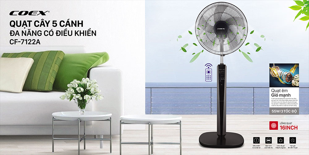 Quạt cây 5 cánh Coex CF-7122A (Điều khiển từ xa) - META.vn