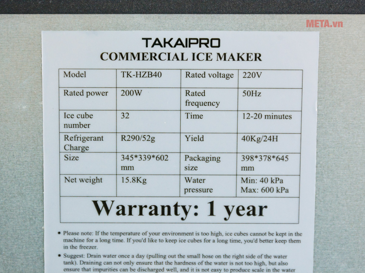 Máy làm đá viên Takai Pro TK-HZB40 công suất 40 kg/ngày - META.vn