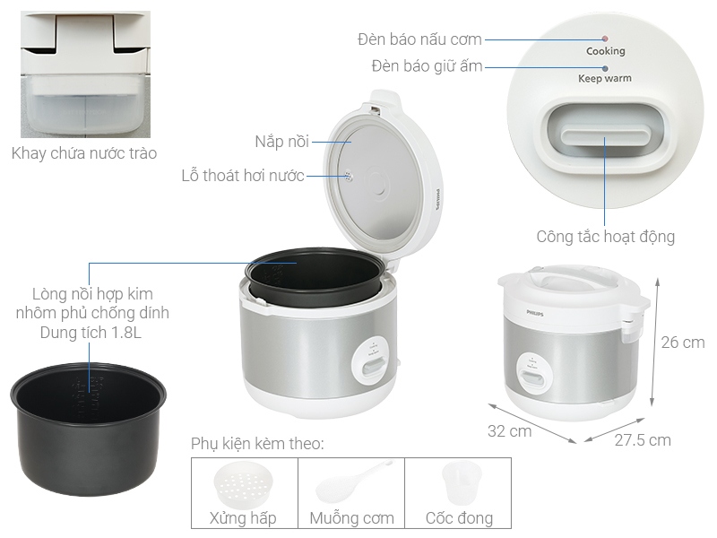 Nồi cơm điện Philips HD3008/30 1.8 lít - META.vn