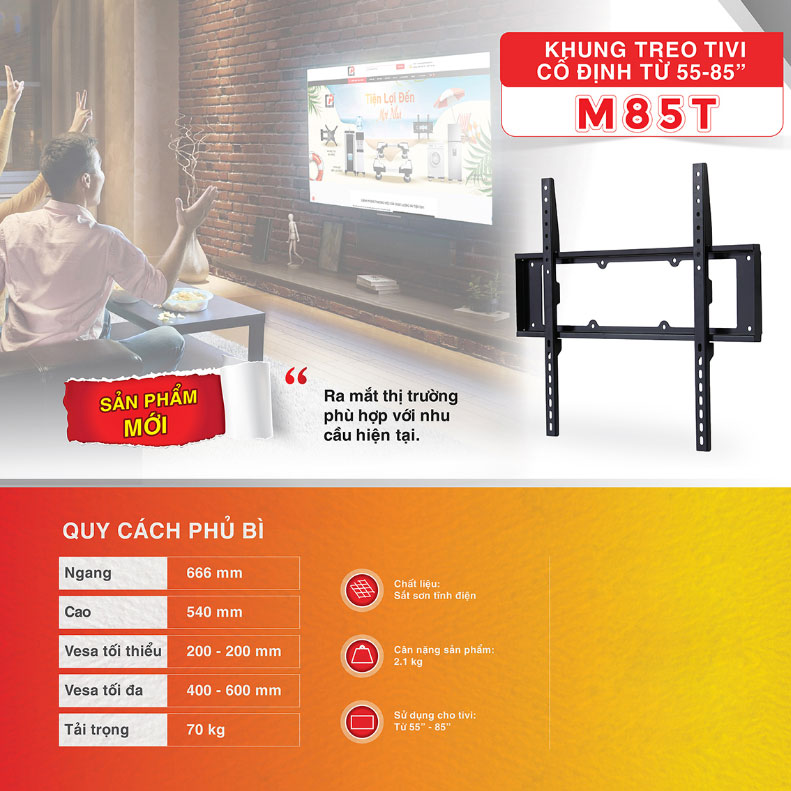 Khung treo tivi cố định Cảnh Phong M85T (55 - 85 inch) - META.vn