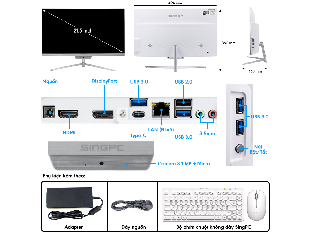 Máy tính All In One SingPC M22Vi382-W - META.vn