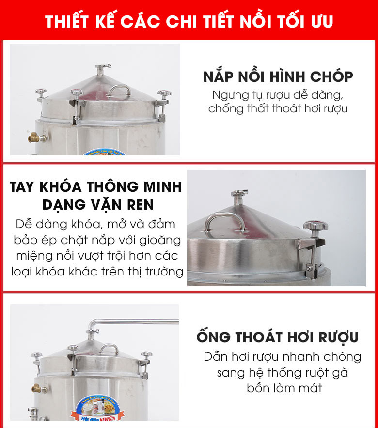 Nồi nấu rượu bằng điện inox NewSun 10 kg/mẻ - META.vn