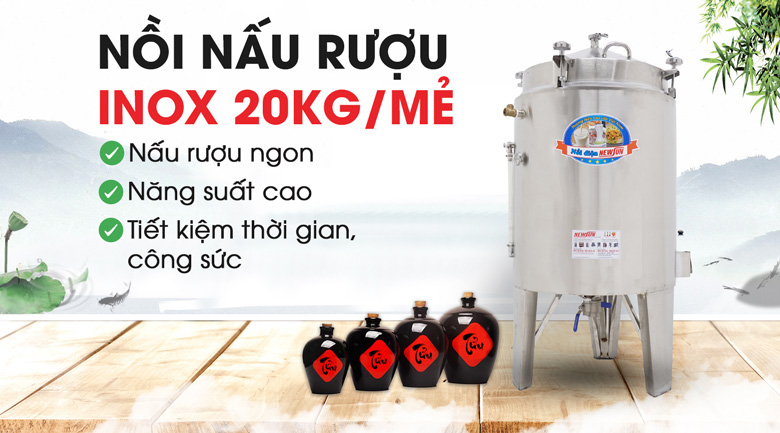 Nồi nấu rượu bằng điện inox Newsun 20kg/mẻ - META.vn