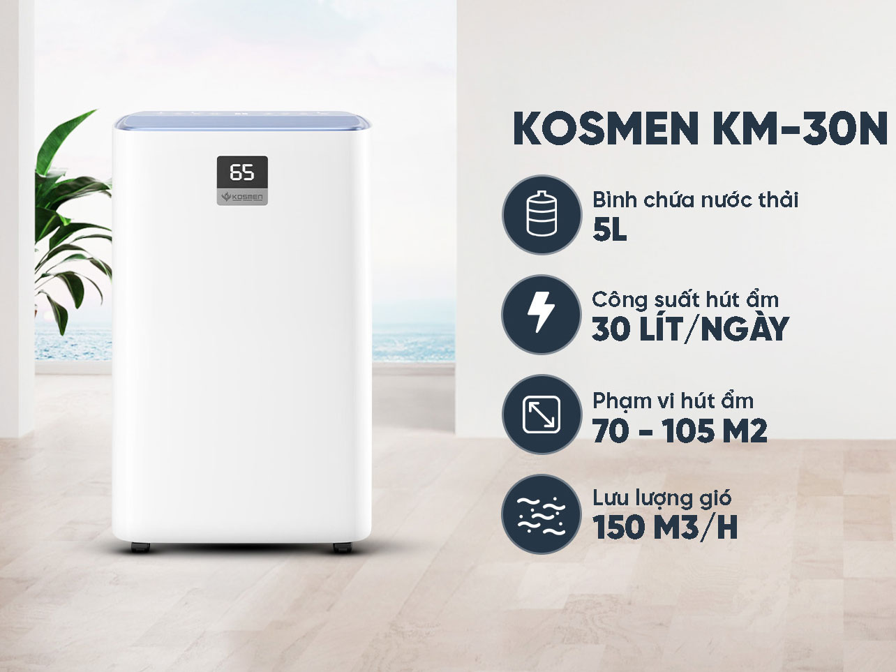 Máy hút ẩm và lọc không khí Kosmen KM-30N (30 lít/ngày) - META.vn