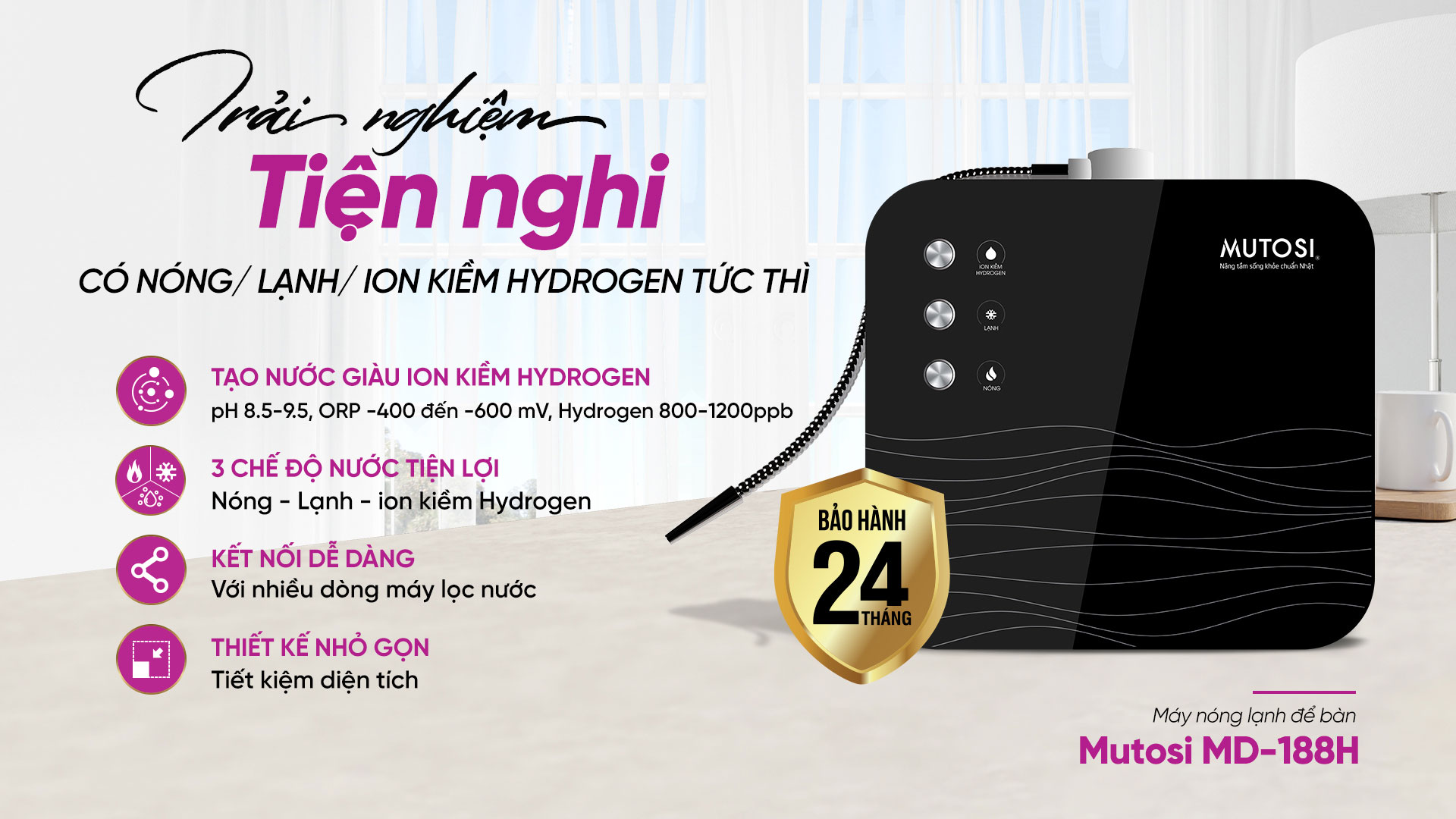 Máy nóng lạnh ion kiềm hydrogen Mutosi MD-188H - META.vn