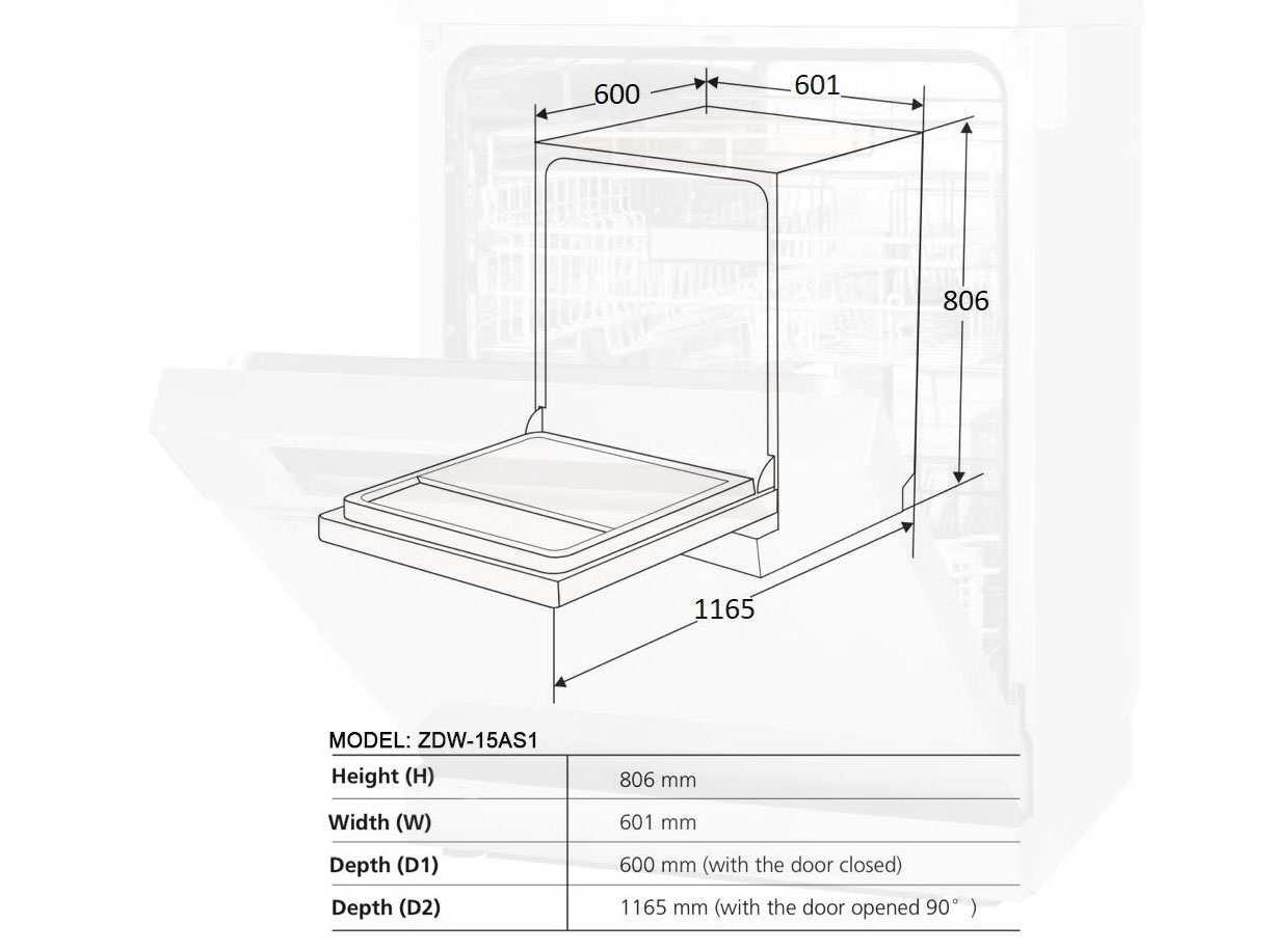 Máy rửa bát độc lập Zegu ZDW-15AS1 (15 bộ) - META.vn