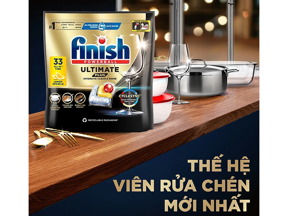 Viên rửa chén bát hương chanh Finish Ultimate plus All in one (33 viên ...