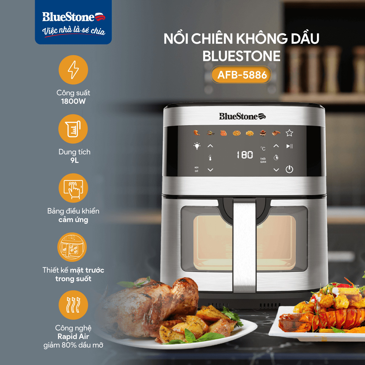 Nồi chiên không dầu BlueStone AFB-5886 9 lít - META.vn