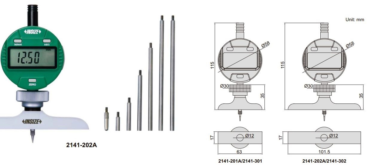 Đồng hồ đo độ sâu điện tử Insize 2141-202A - META.vn