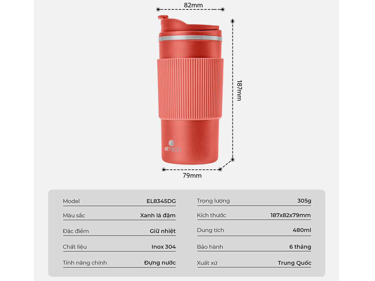 Cốc giữ nhiệt inox 304 Elmich EL8345OR (480ml) - META.vn
