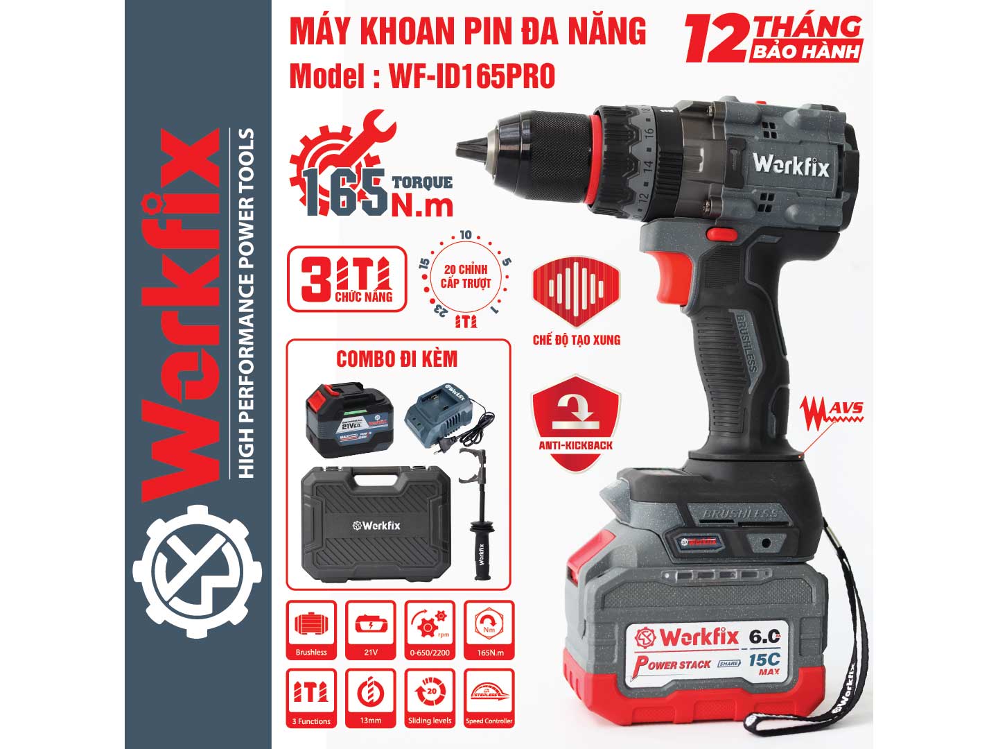 Máy khoan pin Workfix WF-ID165PRO - META.vn