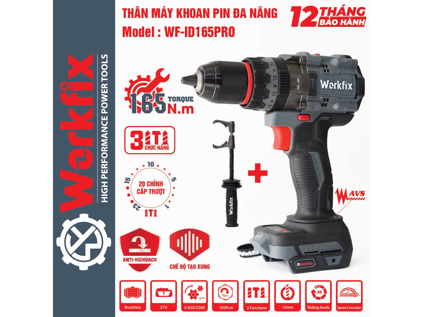 Máy khoan pin Workfix WF-ID165PRO - META.vn