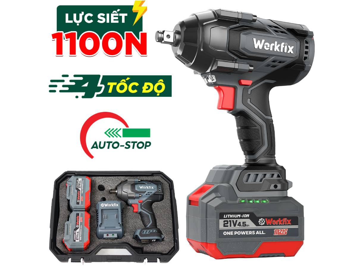 Máy siết bu lông dùng pin Workfix WF-IW1100N (2 pin, 1 sạc) - META.vn