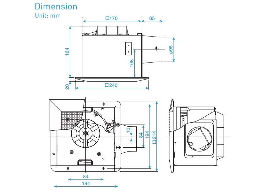 Quạt hút thông gió âm trần Panasonic FV-17CU9 - META.vn
